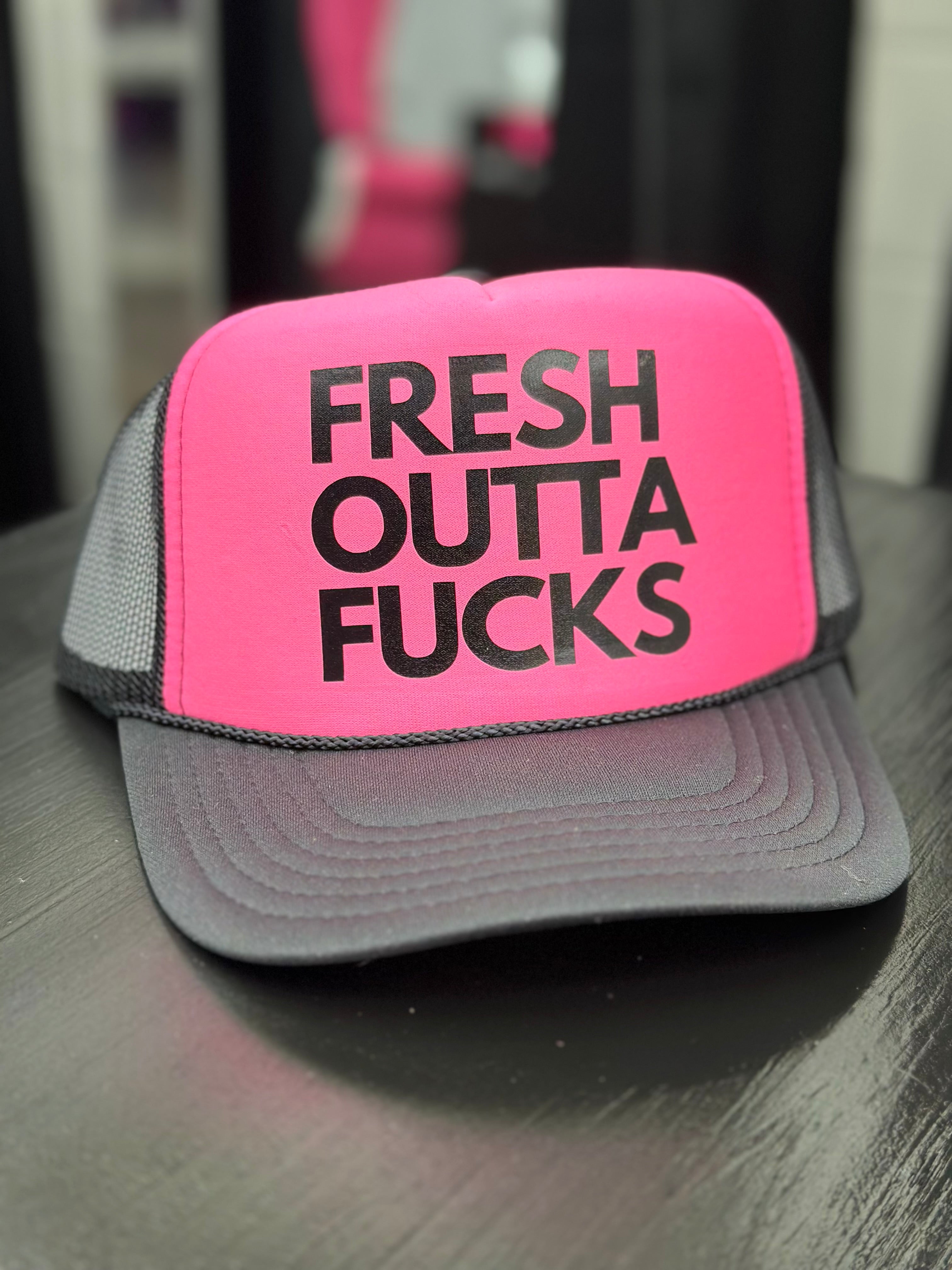 Demon Bikini - Fresh Outta Fu*ks - Pink, Black, And Grey Trucker Hat ...