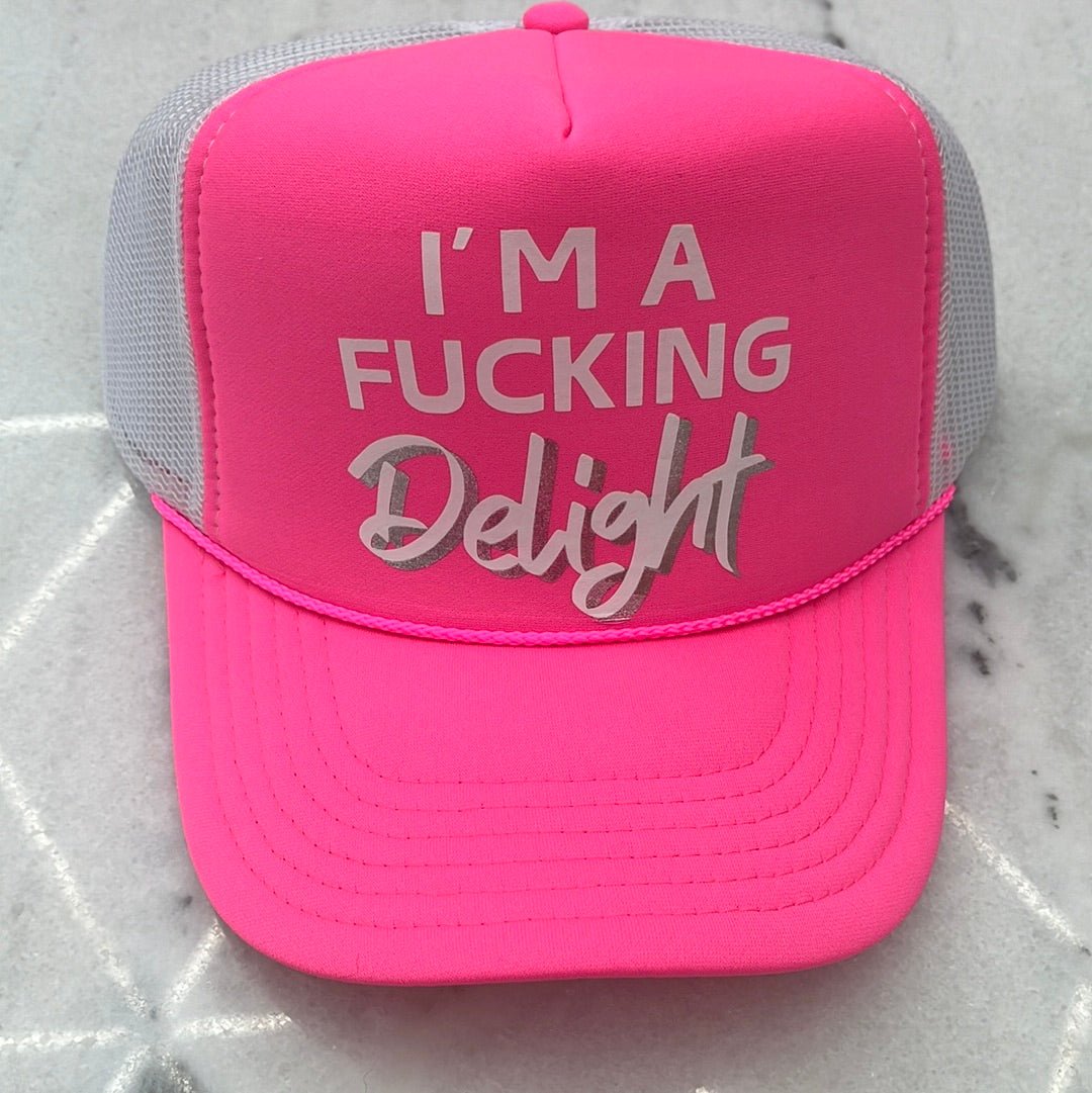 Demon Bikini - I’m a Delight - Pink And White Trucker Hat | Demon Bikini