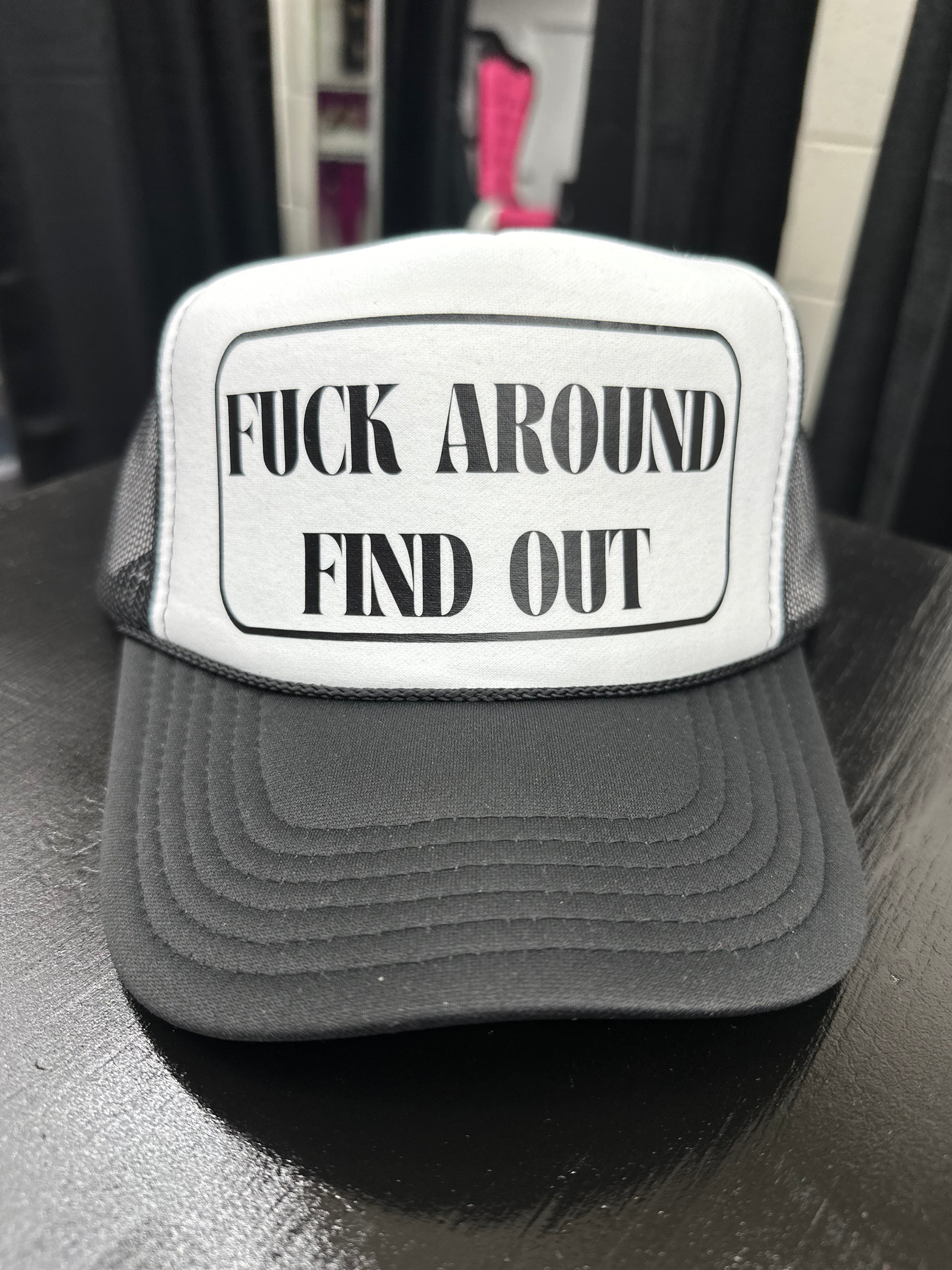 Demon Bikini - F**k Around Find Out - Black And White Trucker Hat ...
