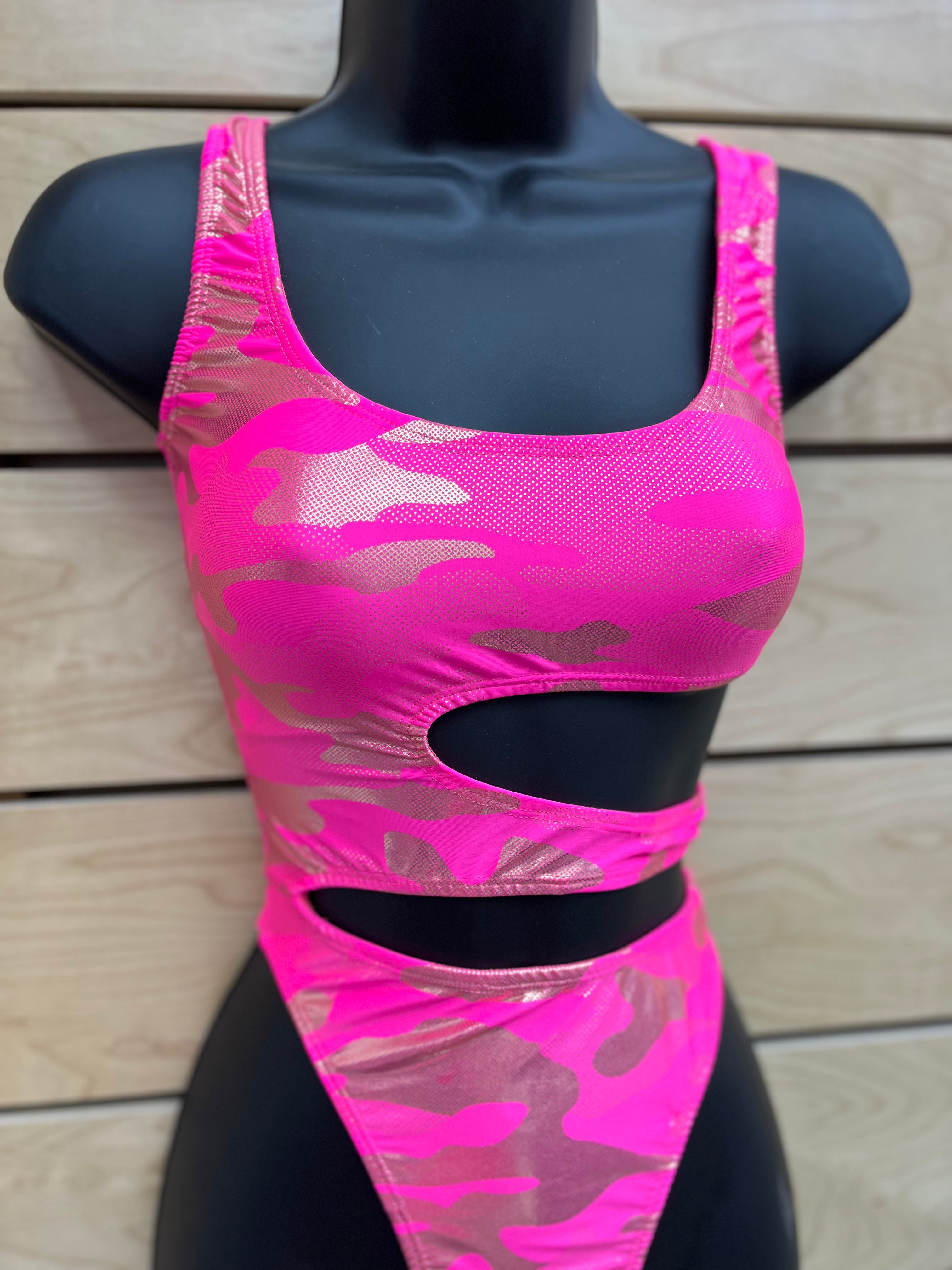 Demon Bikini - Combat Barbie - Pink And Gold Thong One Piece Swimsuit ...